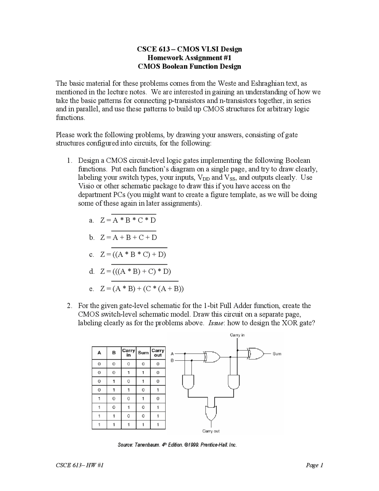 Homework Assignment 1 Fundamentals Of Vlsi Chip Design Csce 613