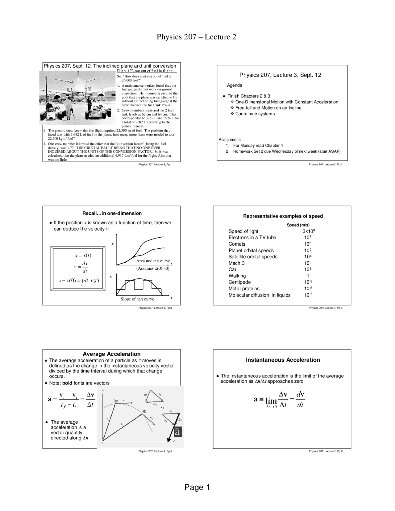 Lecture Slides On Acceleration General Physics Physics 207 Docsity