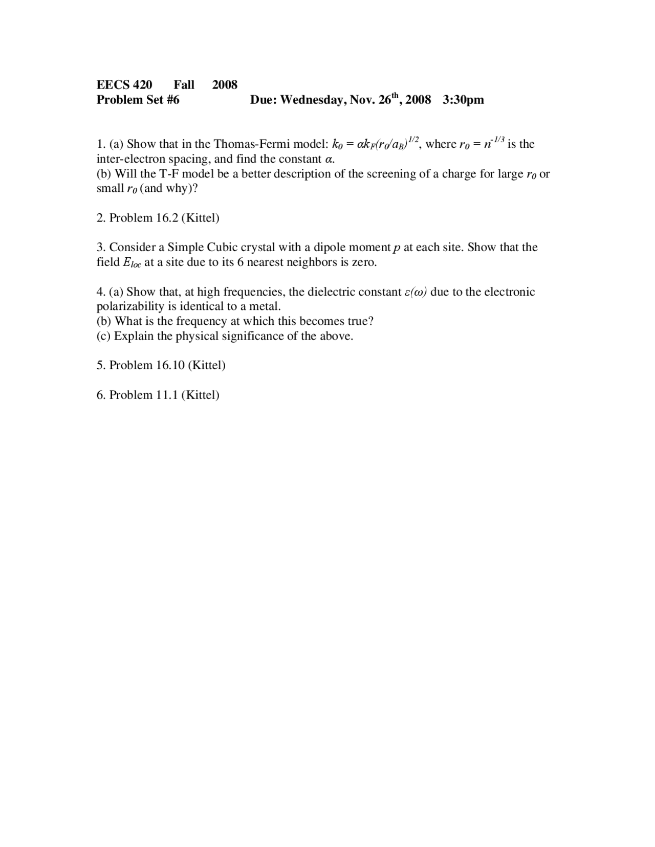 6 Problems On Physics Principle Smart Devices Assignment 6 Eecs 420 Docsity