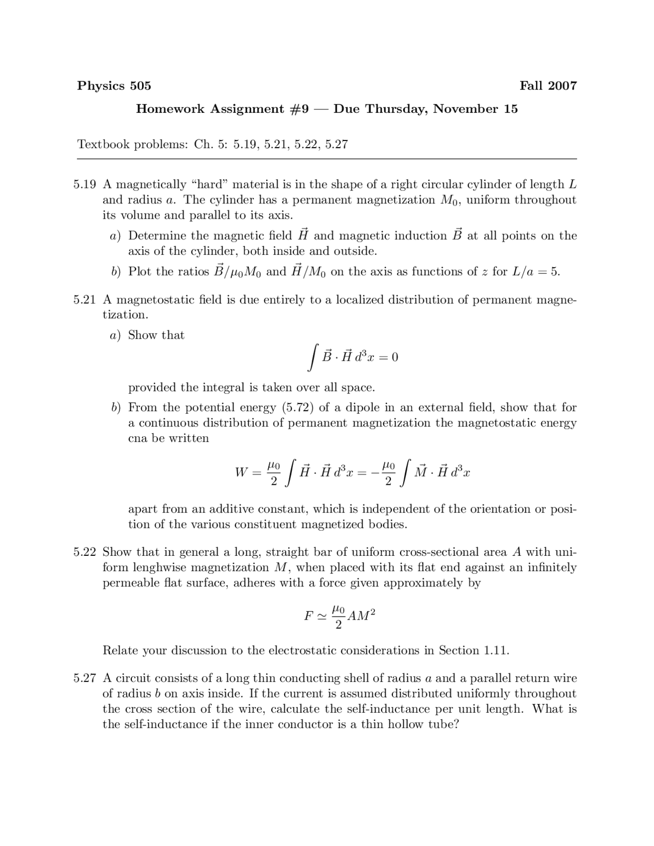 4 Questions On Electricity And Magnetism I Assignment 9 Physics 505