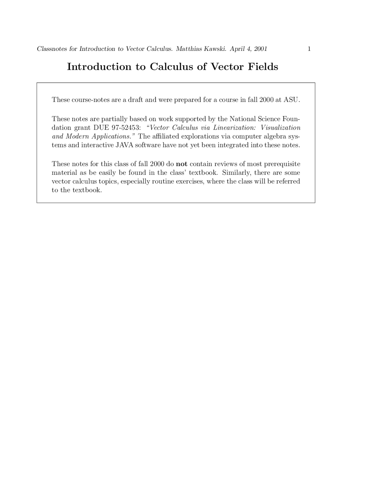 Introduction to Calculus of Vector Fields - Lecture Notes | MAT 362 ...