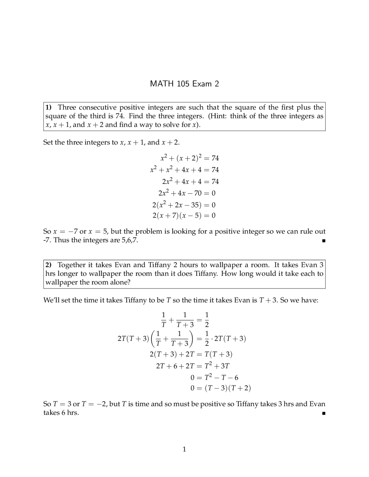 Exam 2 Questions With Solutions Intermediate Algebra Math 105 Docsity