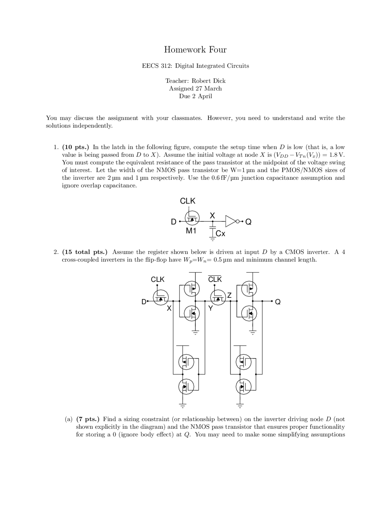 Assignment 4 With Problems Digital Integrated Circuit Eecs 312 Docsity