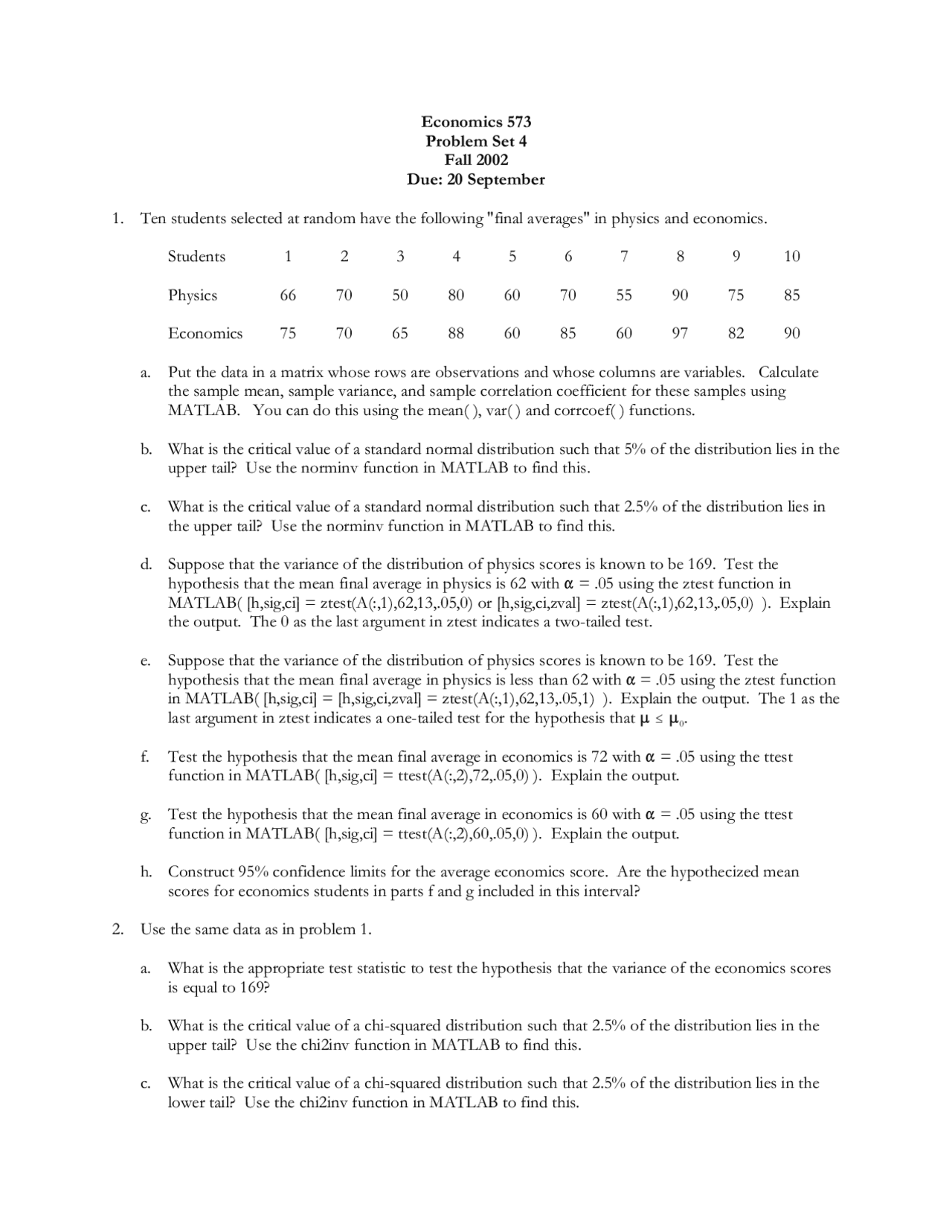 Econometrics One Problem Set 4 Solutions Econ 671 Docsity