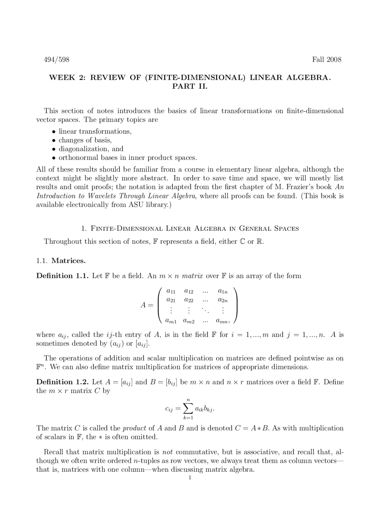 Review Of Linear Algebra Part Ii Are 494 Docsity