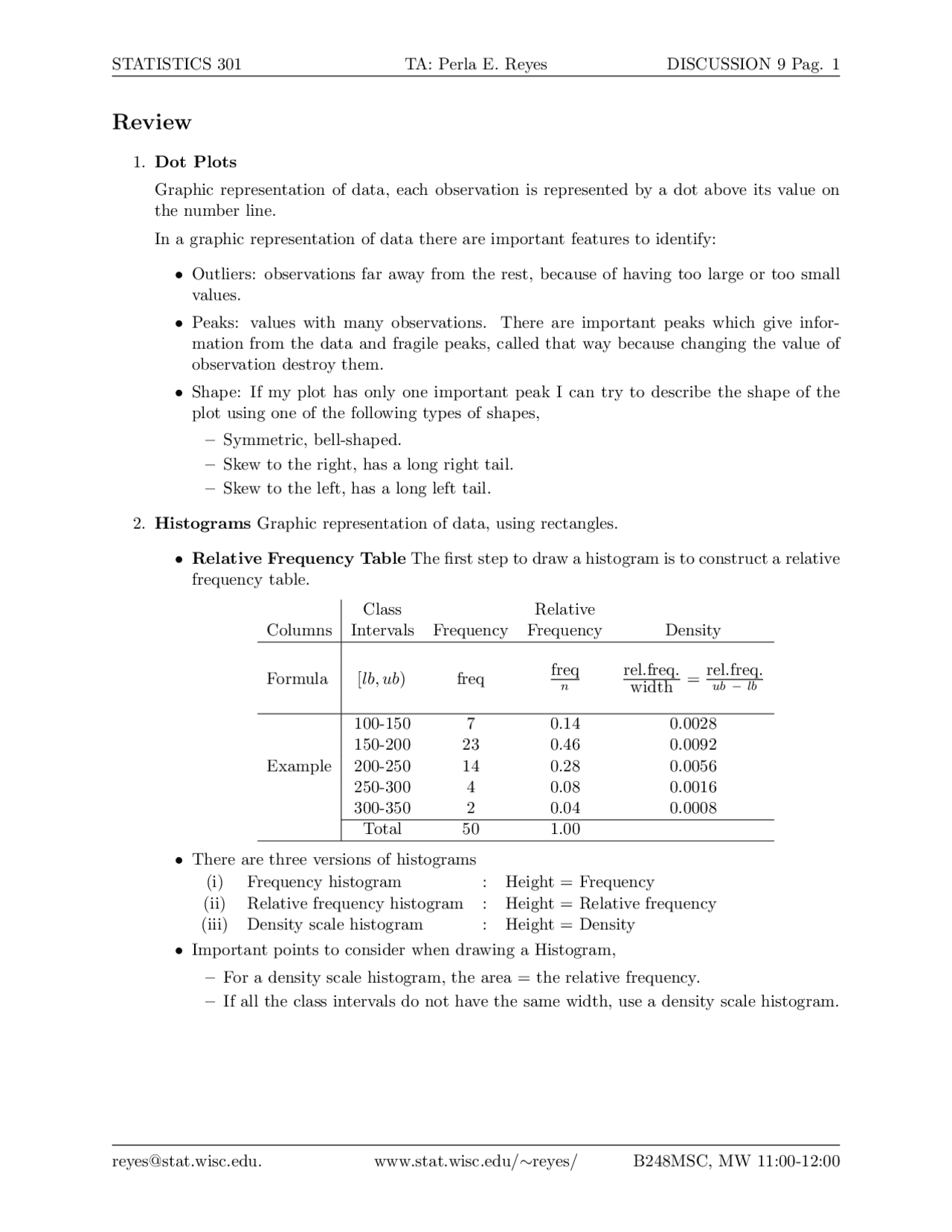 Review Sheet Introduction To Statistical Methods Stat 301 Docsity