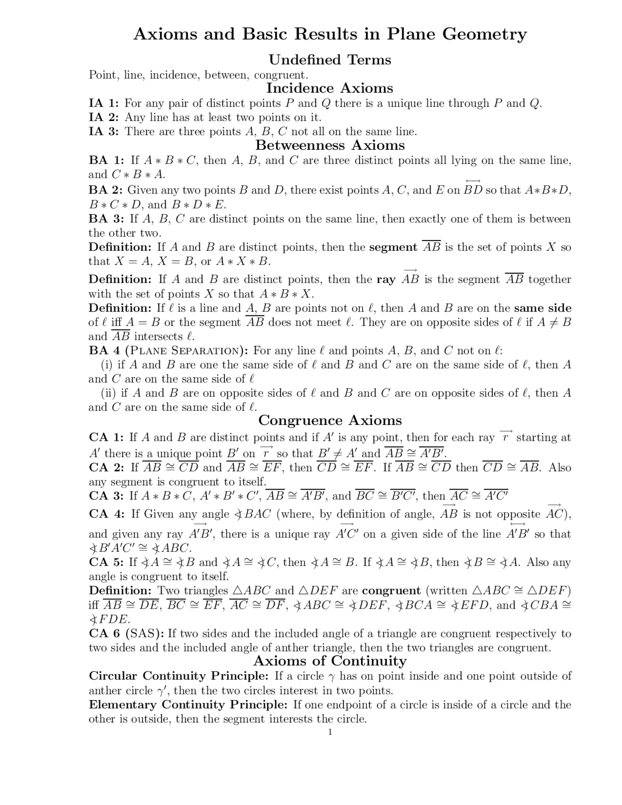 Axioms and Basic Results in Plane Geometry - Lecture Notes | MATH 531 ...