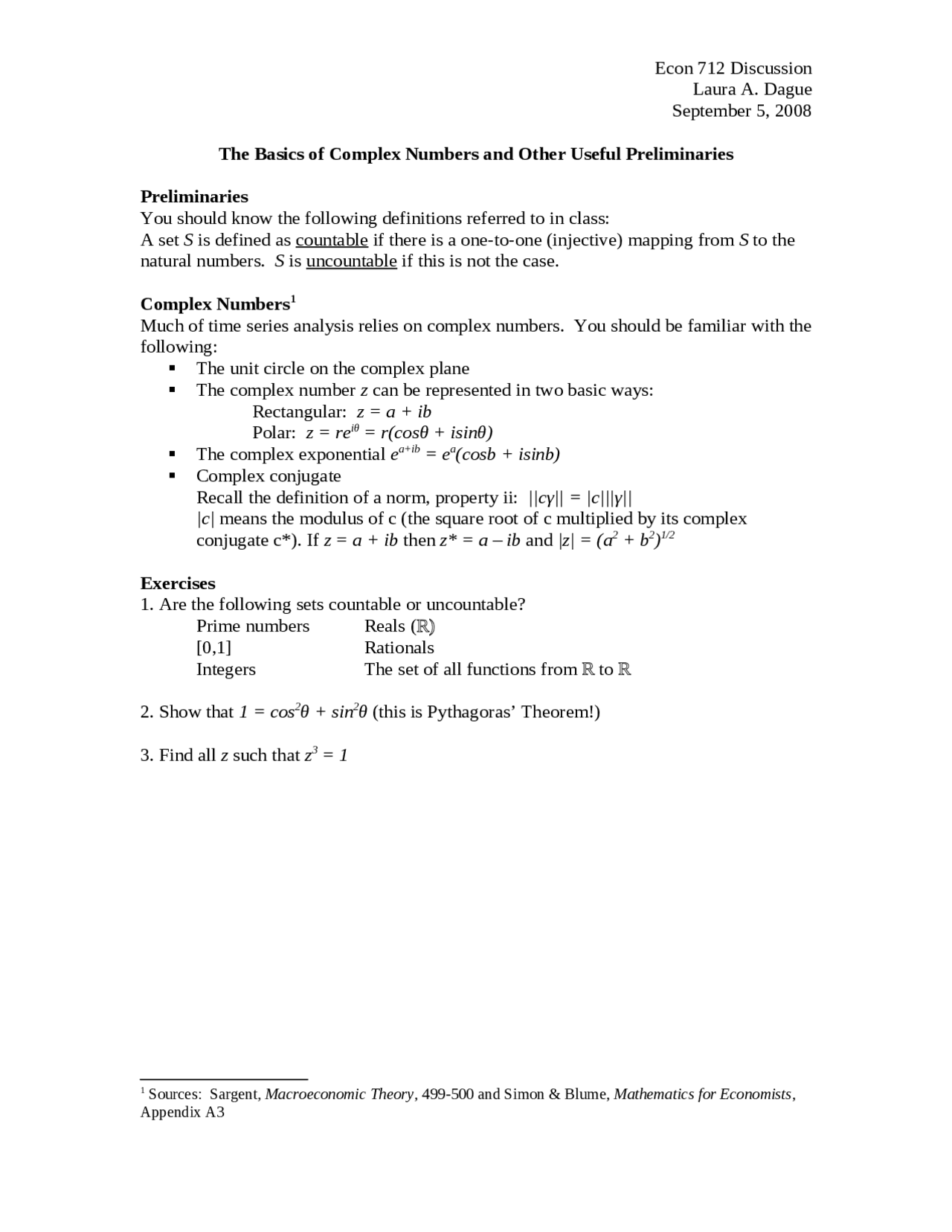The Basic Of Complex Numbers And Other Useful Preliminaries Econ 712
