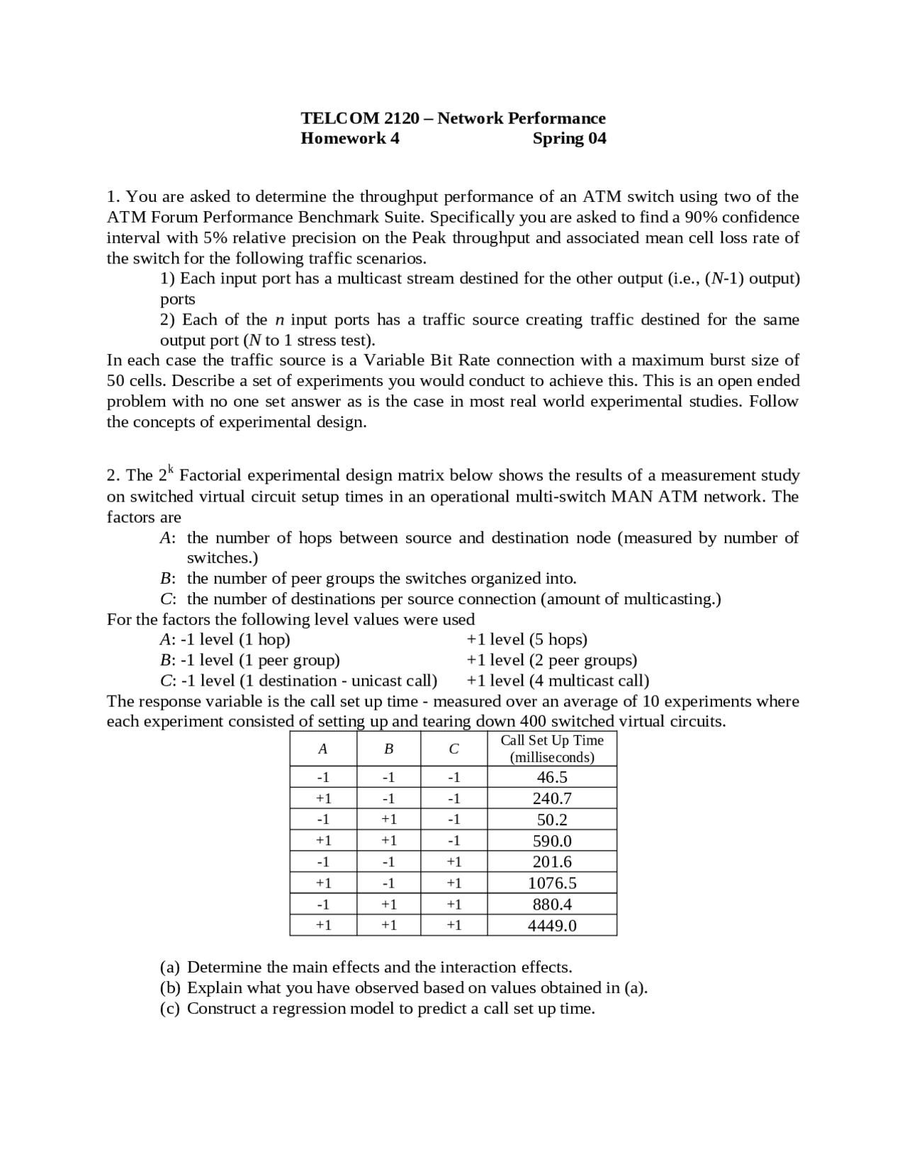 Homework 4 Network Performance Telcom 2120 Docsity