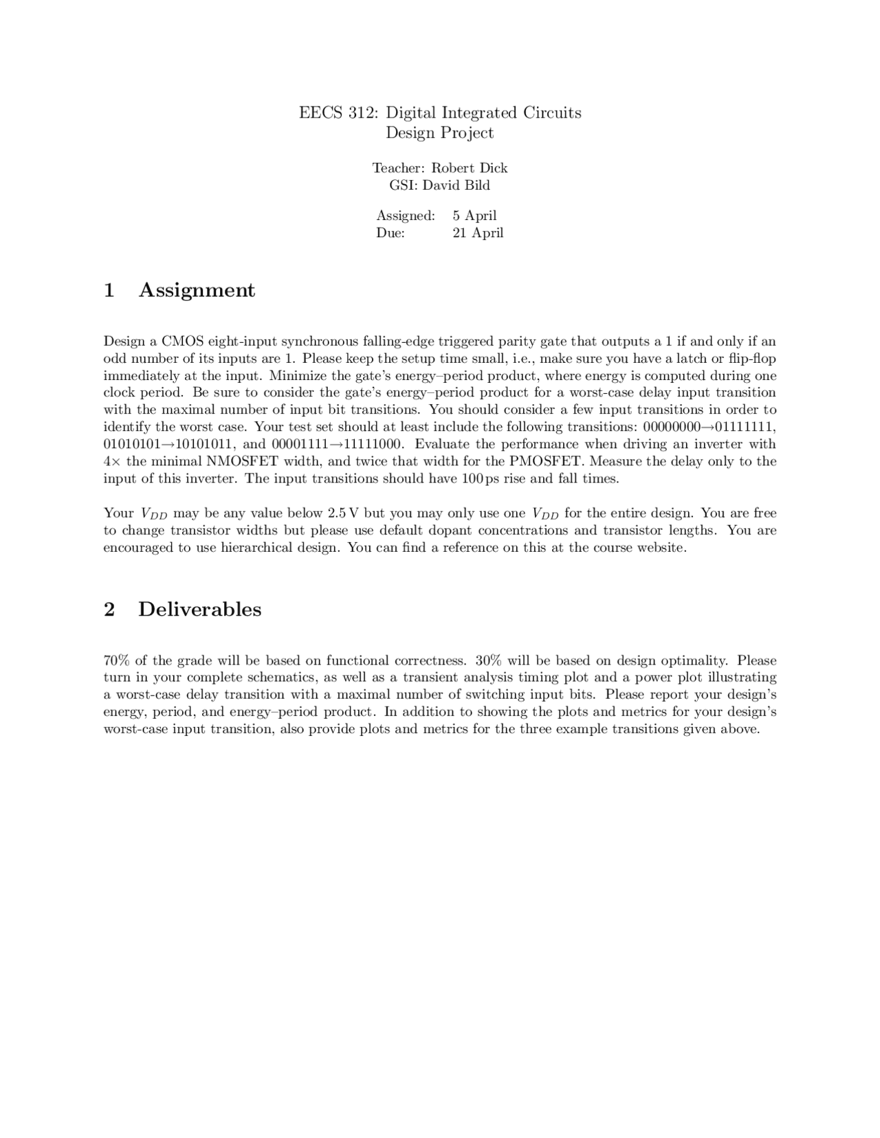 Digital Integrated Circuits Design Project Eecs 312 Docsity