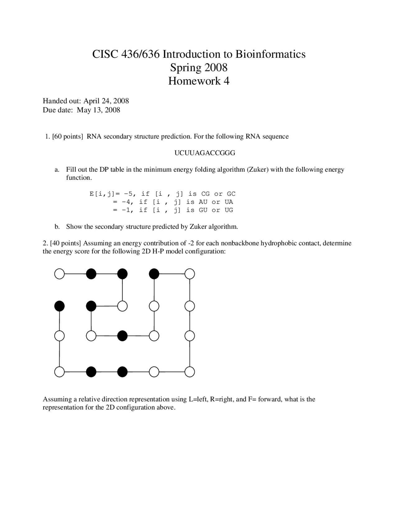 Assignment 4 For Introduction To Bioinformatics Cisc 436 Docsity