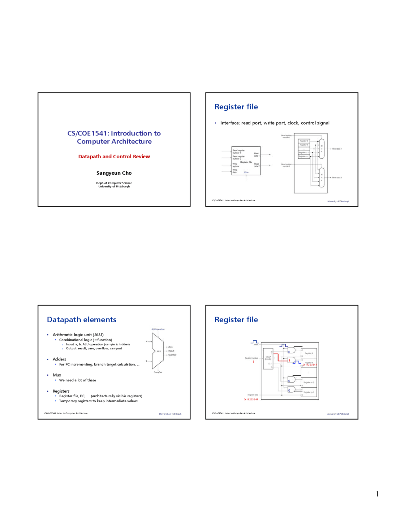 Datapath And Control Review Lecture Slides Cs 1541 Docsity