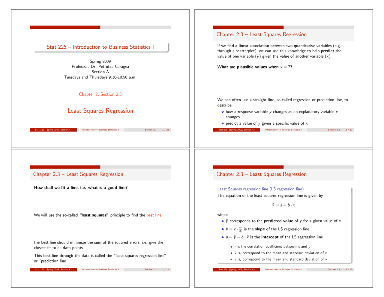 Least Squares Regression Lecture Slides Stat 226 Docsity