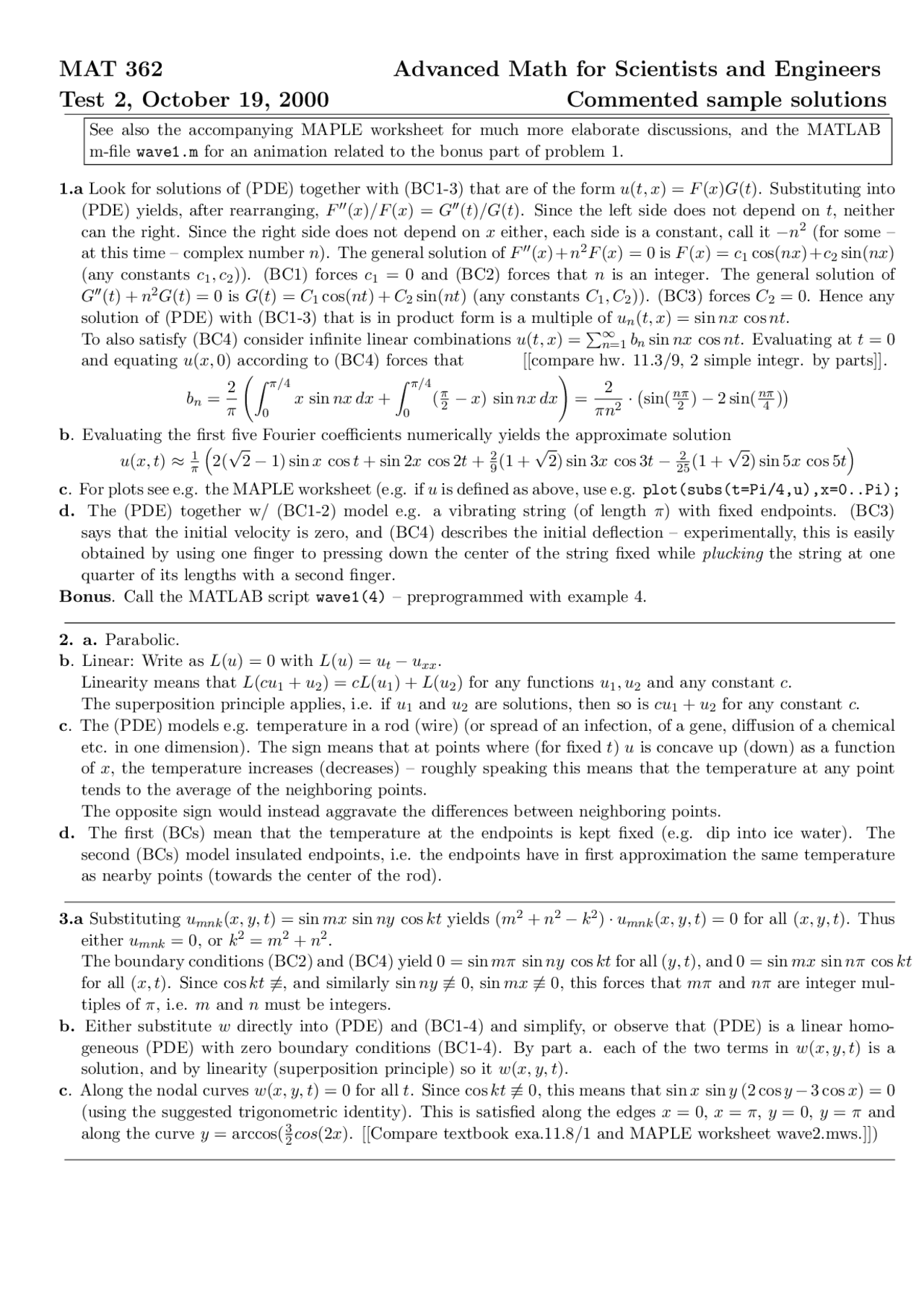 Test Ii Questions Advanced Mathematics Engineers And Scientists Mat