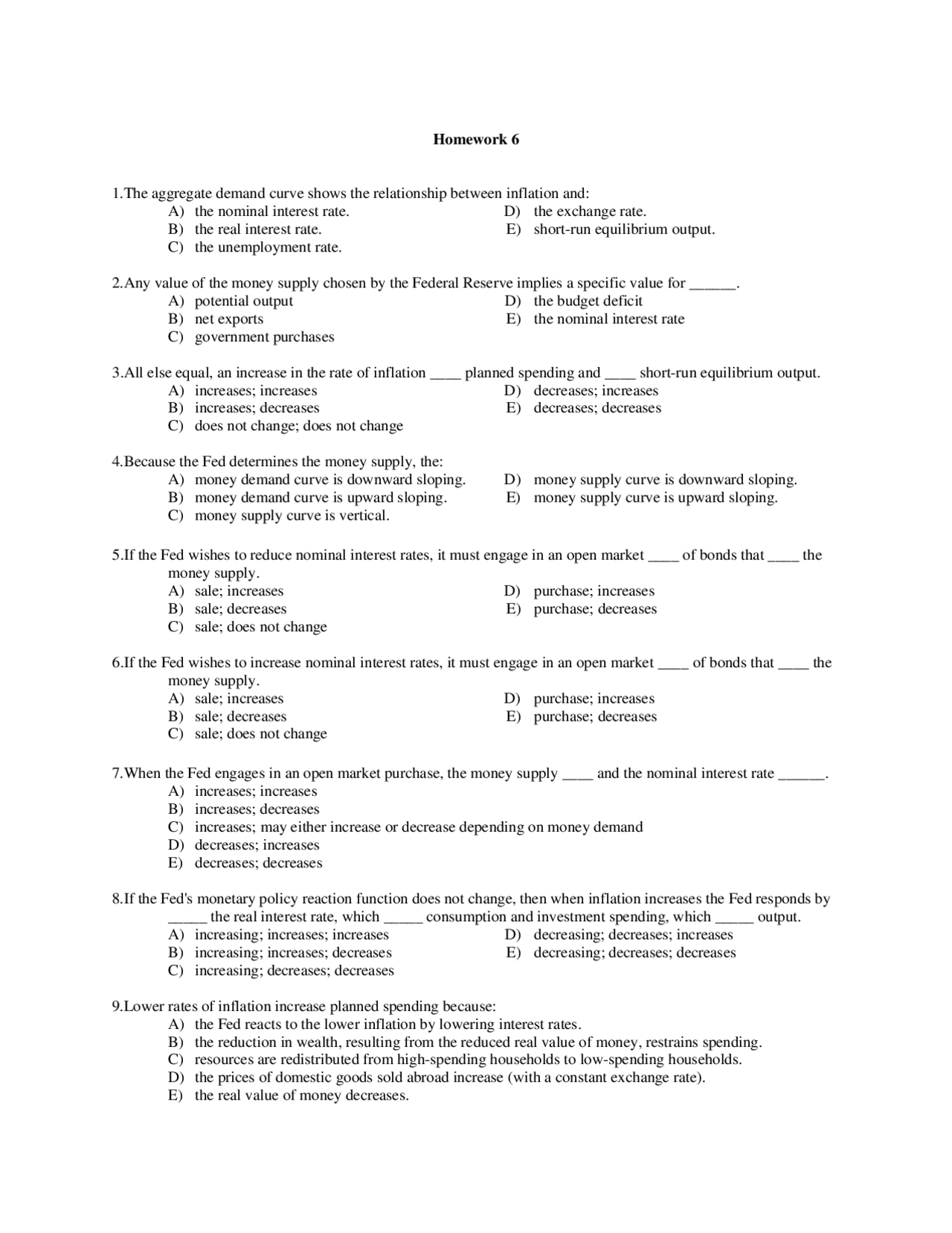 Homework 6 For Principles Of Macroeconomics Econ 102 Docsity