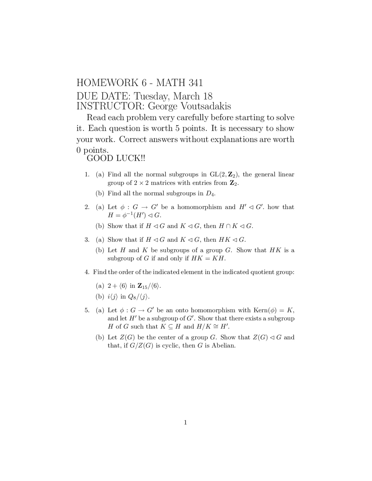 5 Problems on Homework 6 - Introduction to Theory Probability | MATH ...
