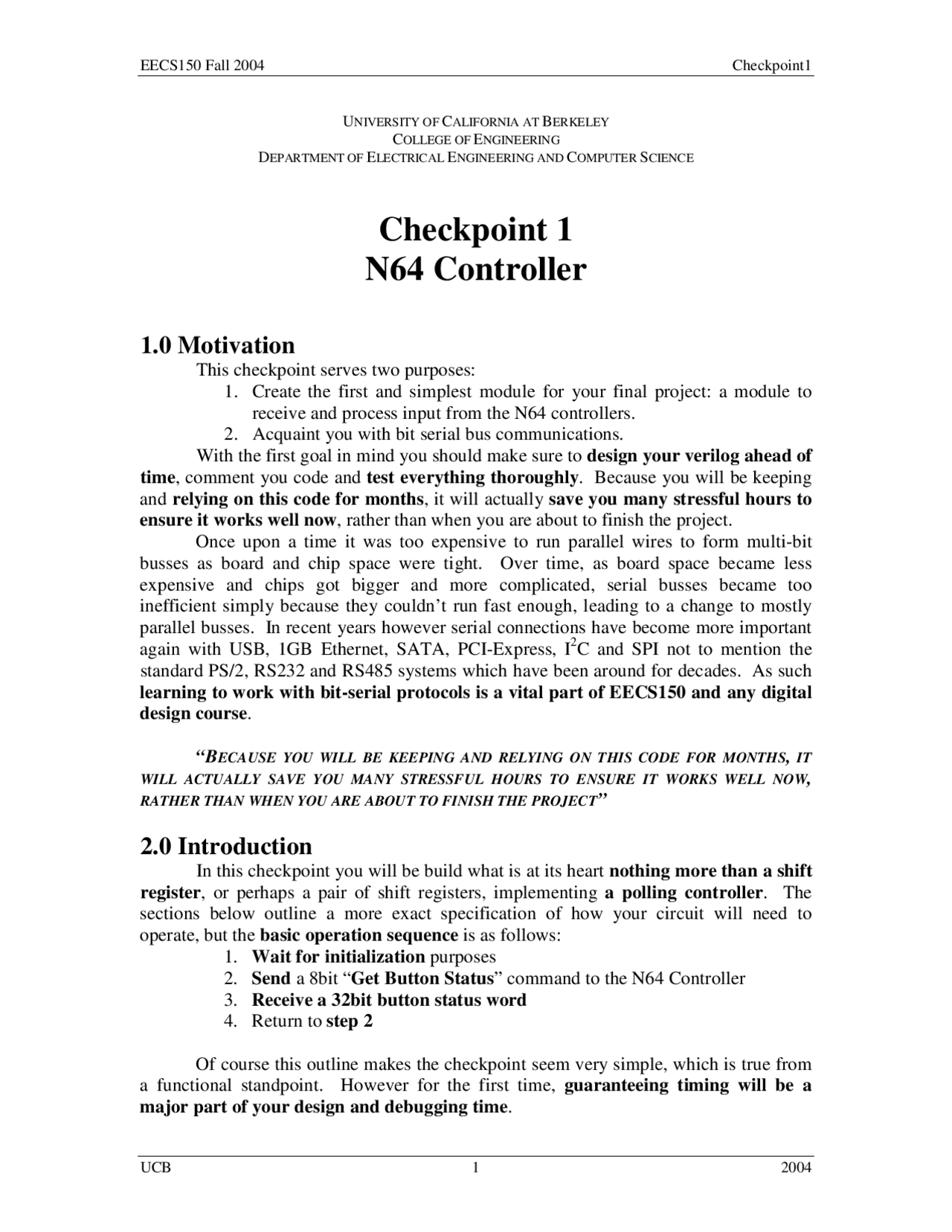 Checkpoint 1 N64 Controller Design Microprocessor System Eecs 373 Docsity