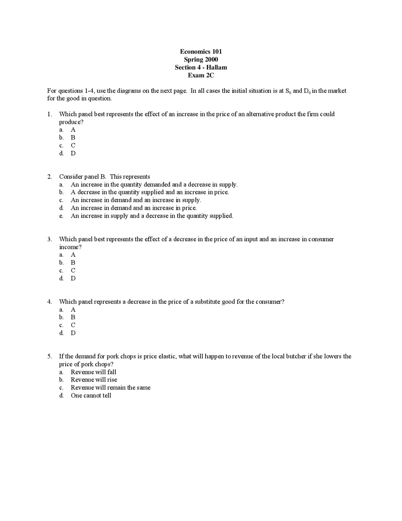 25 Questions Exam 2 For Principle Microeconomics Econ 101 Docsity