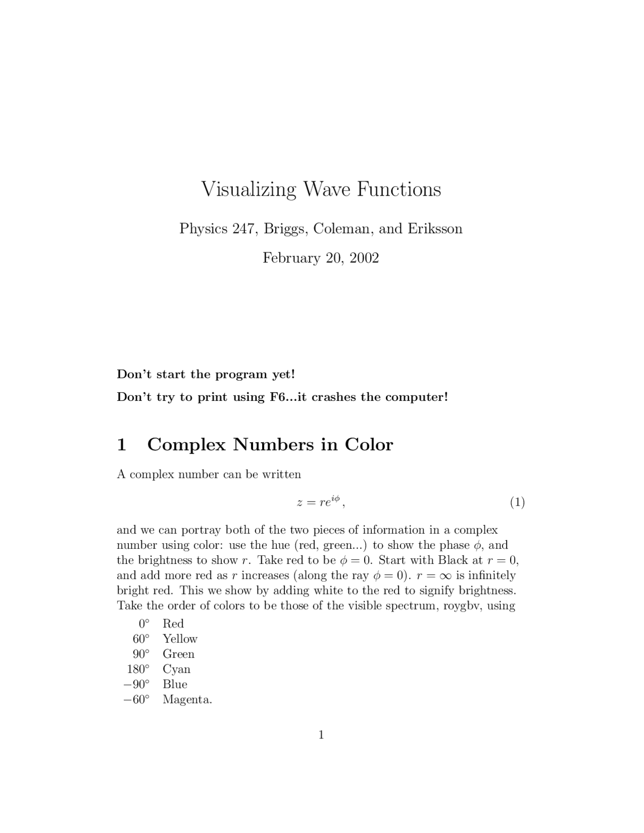 Visualizing Wave Functions - Lecture Notes | PHYSICS 247 - Docsity