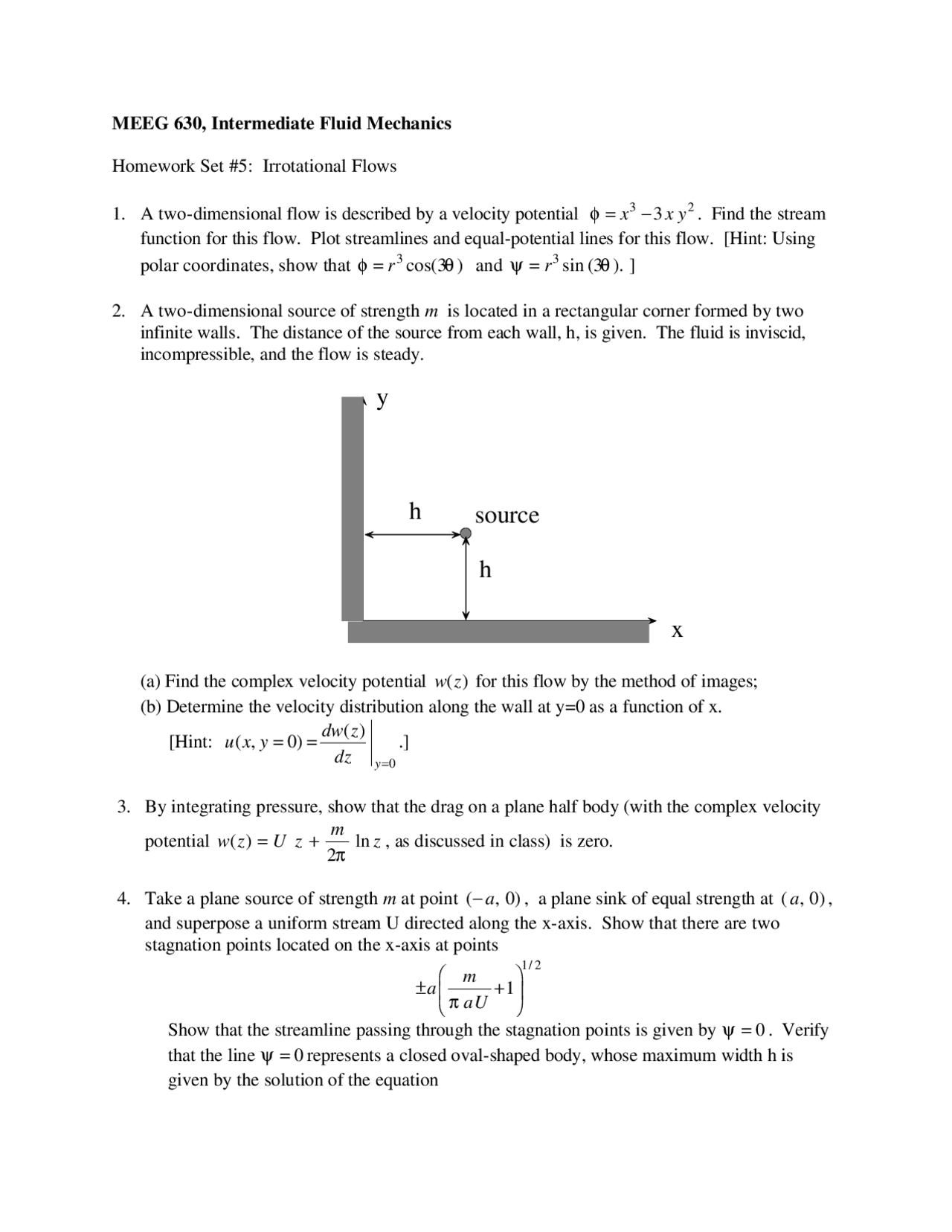 Irrotational Flows - Intermediate Fluid Mechanics - Assignment 5 | MEEG 630 | Assignments Fluid ...