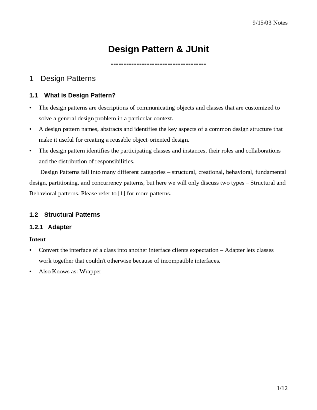 Lecture Notes On Design Pattern And J Unit Cse 565 Docsity