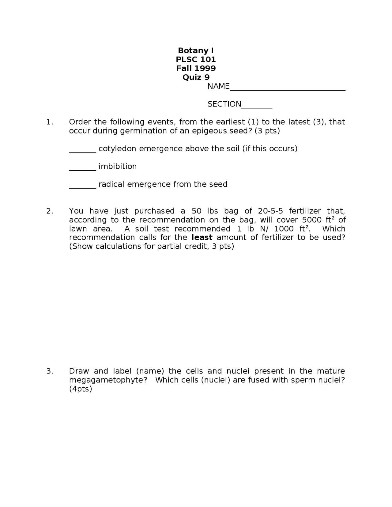 Quiz With Practice Problems Botany I Plsc 101 Docsity