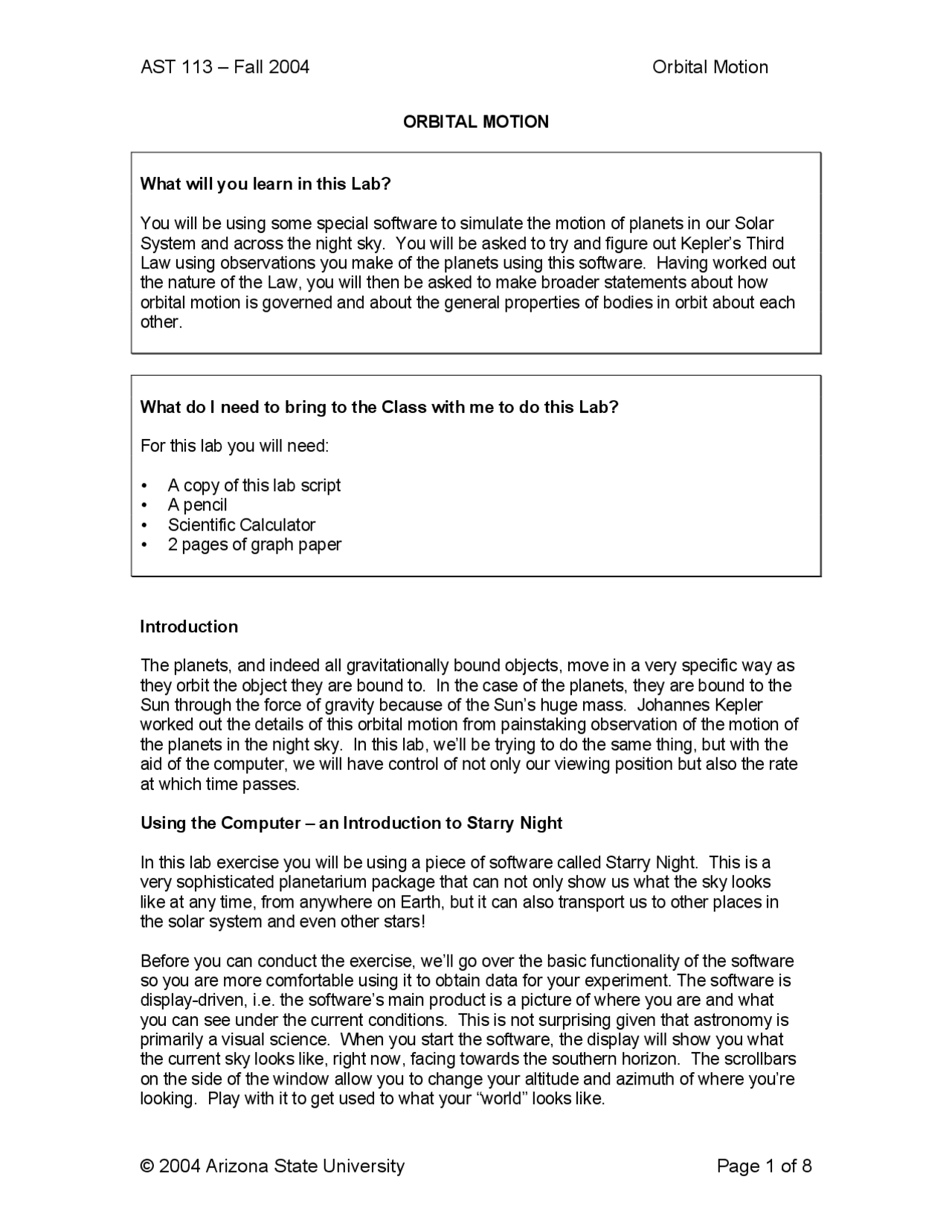Lecture Notes On Orbital Motion Ast 113 Lab Docsity