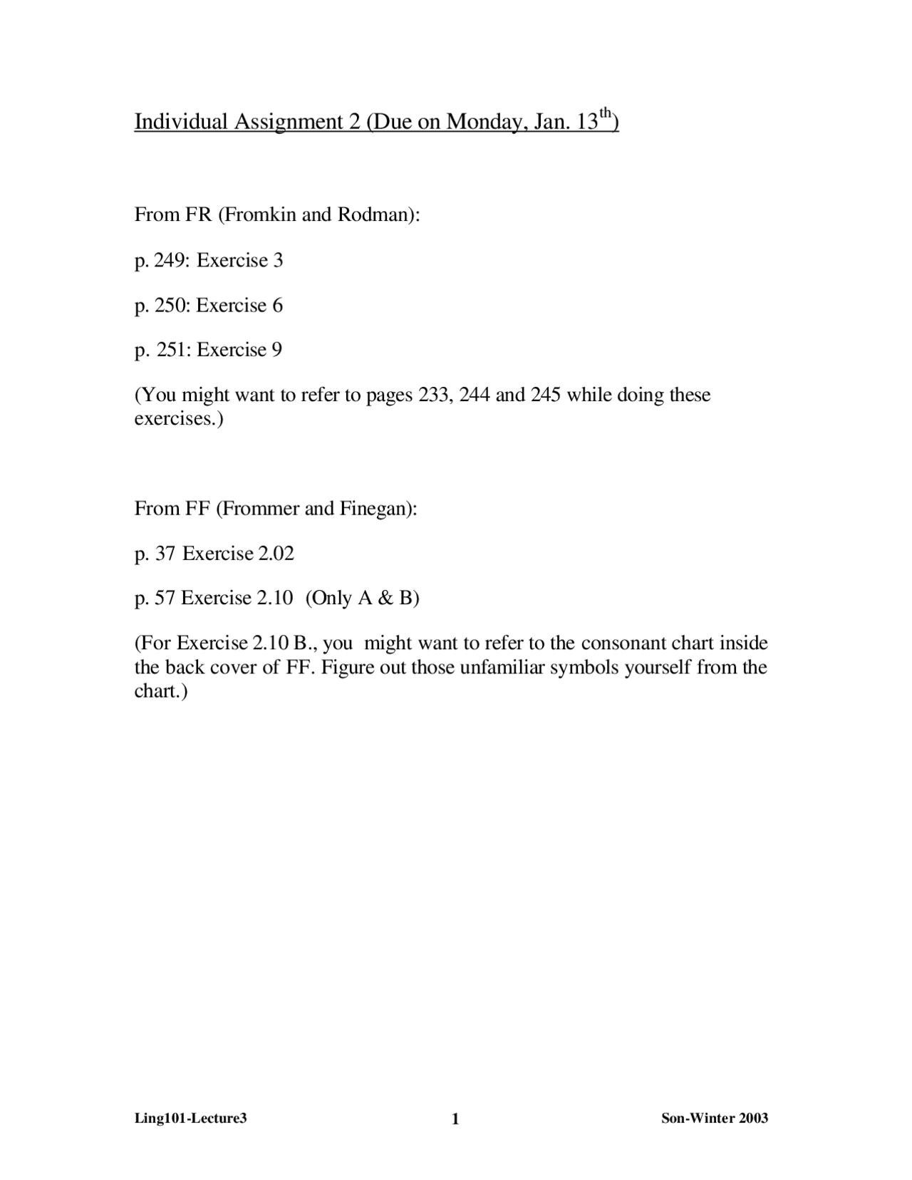 Individual Assignment 2 Questions Introduction To Linguistics I