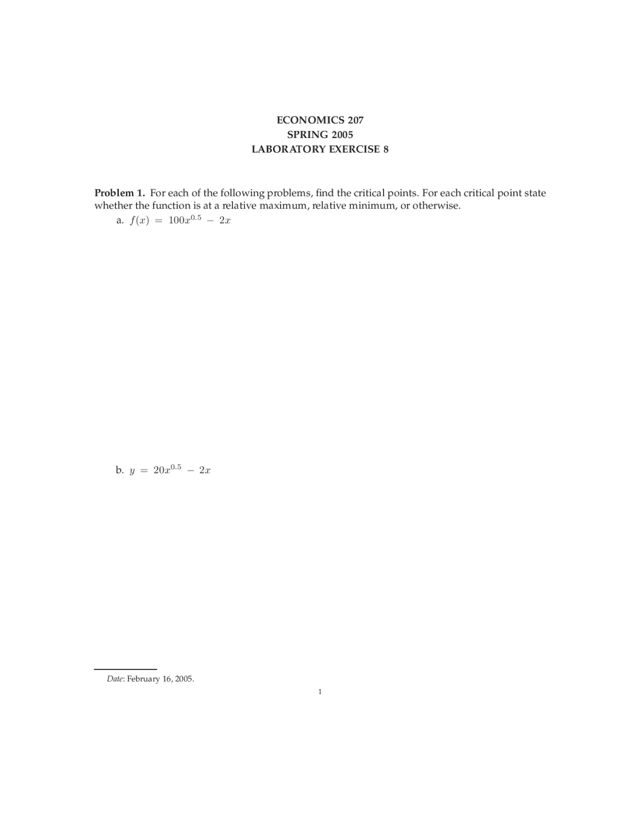 Applied Economics Optimization 10 Problems On Lab 8 Econ 207 Docsity