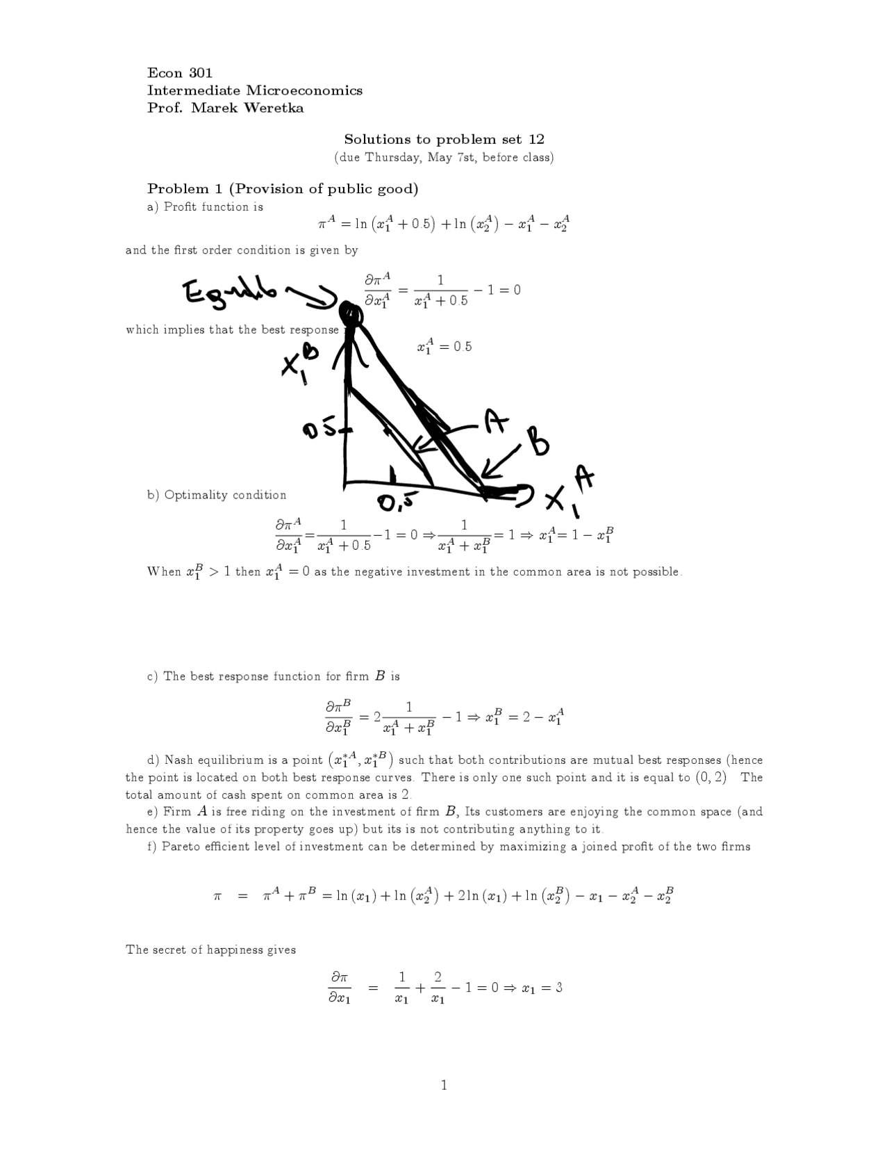 Problem Set 12 With Solutions Intermediate Microeconomic Analysis