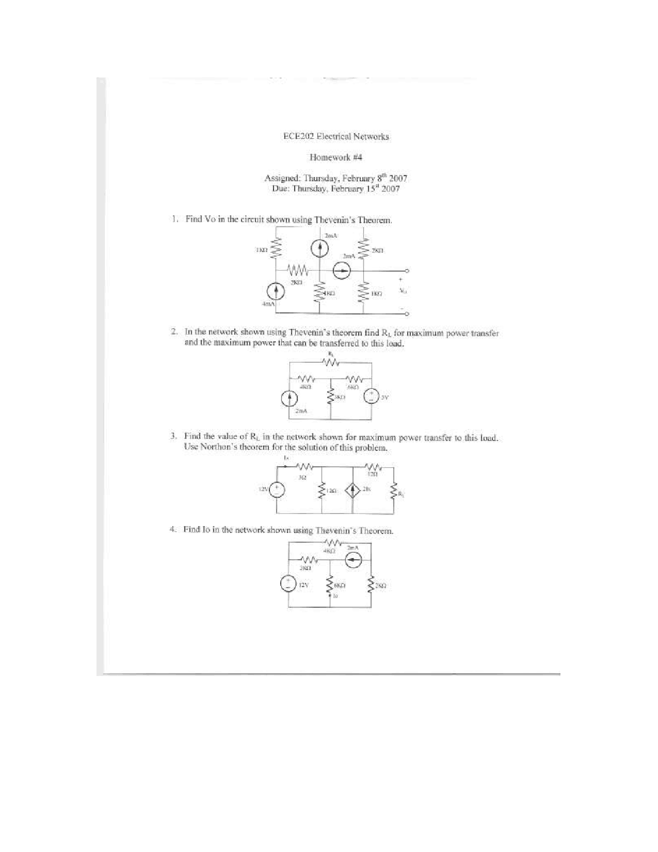 4 Solved Problems On The Electrical Networks Homework 4 Eee 202