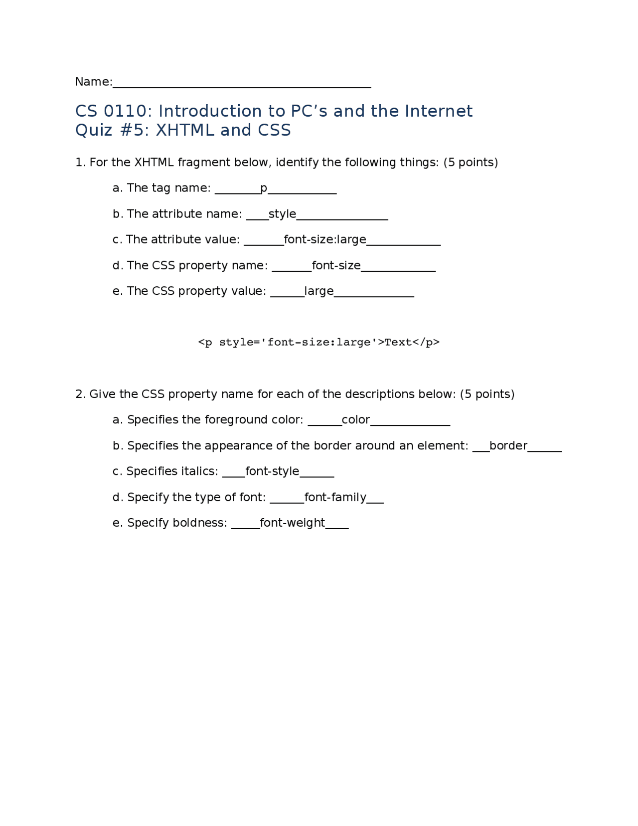 Quiz 5 Questions Introduction To Personal Computers And Internet Cs