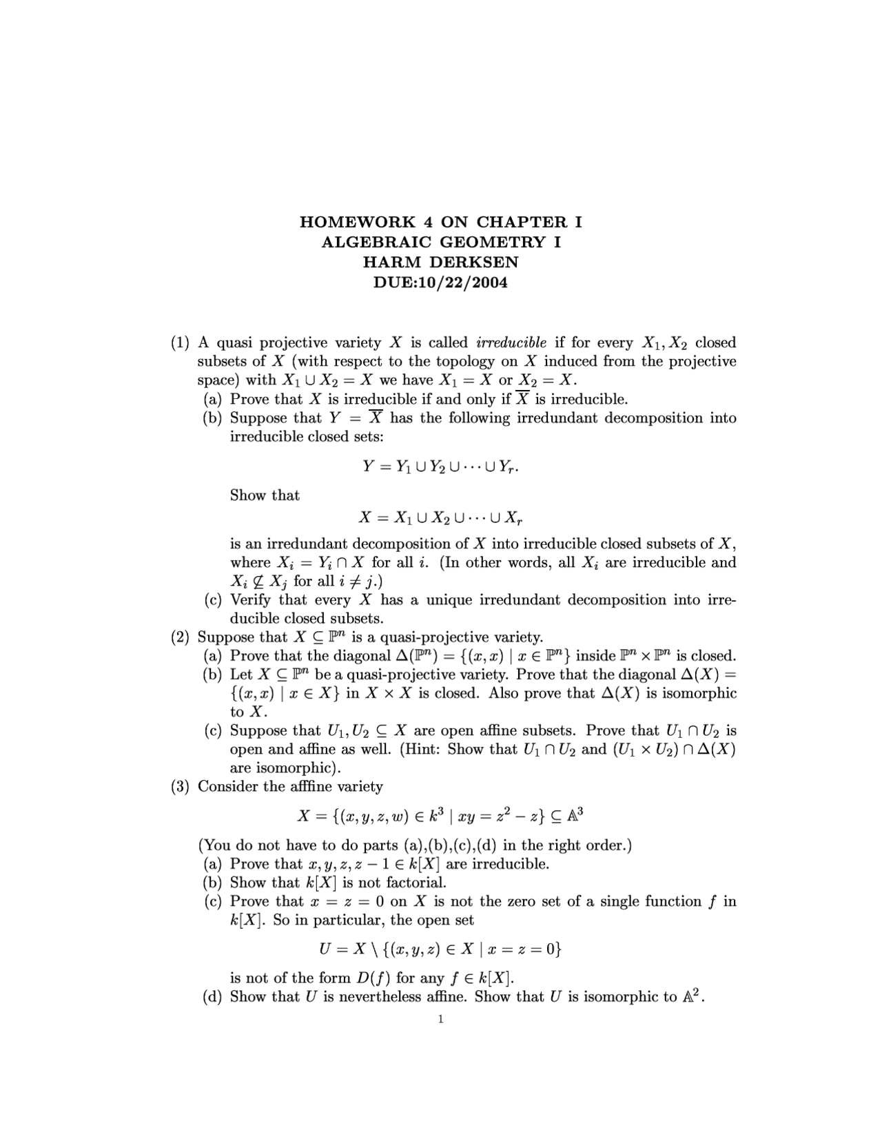 4 Questions On Algebraic Geometry I Homework 4 Math 631 Docsity