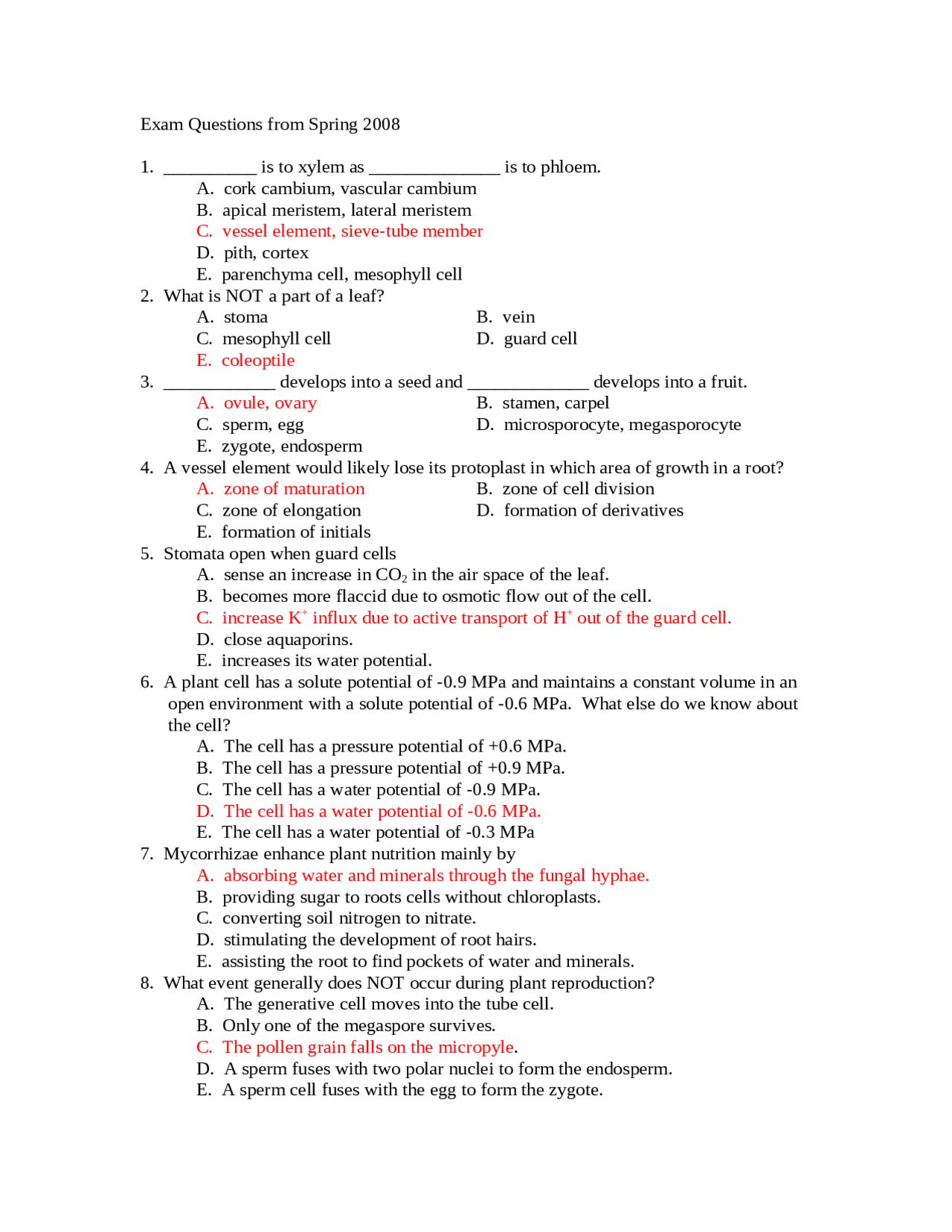 Exam Paper with Solution - Principles of Biology II | BIOL 212 - Docsity