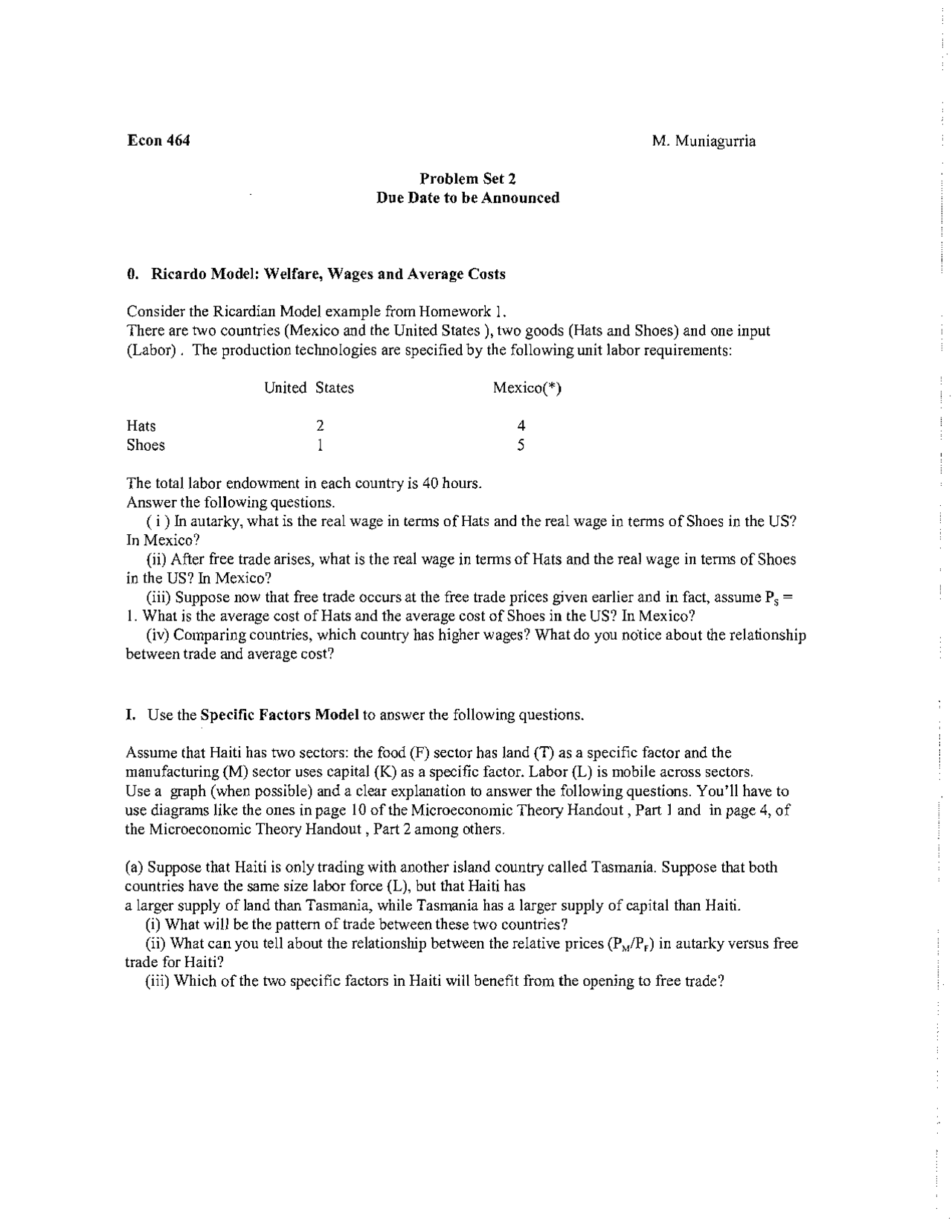 Problem Set #2 - International Trade and Finance | ECON 464 | Assignments International Finance ...