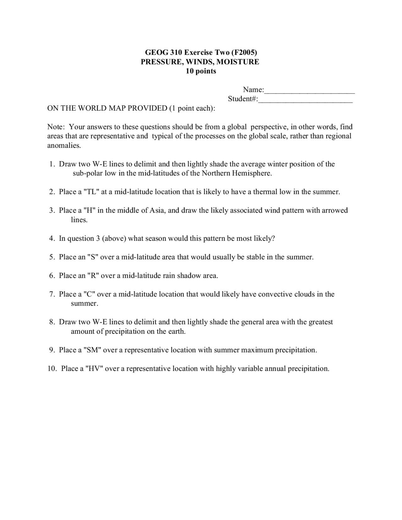Assignment 2 Questions General Climatology Geog 310 Docsity