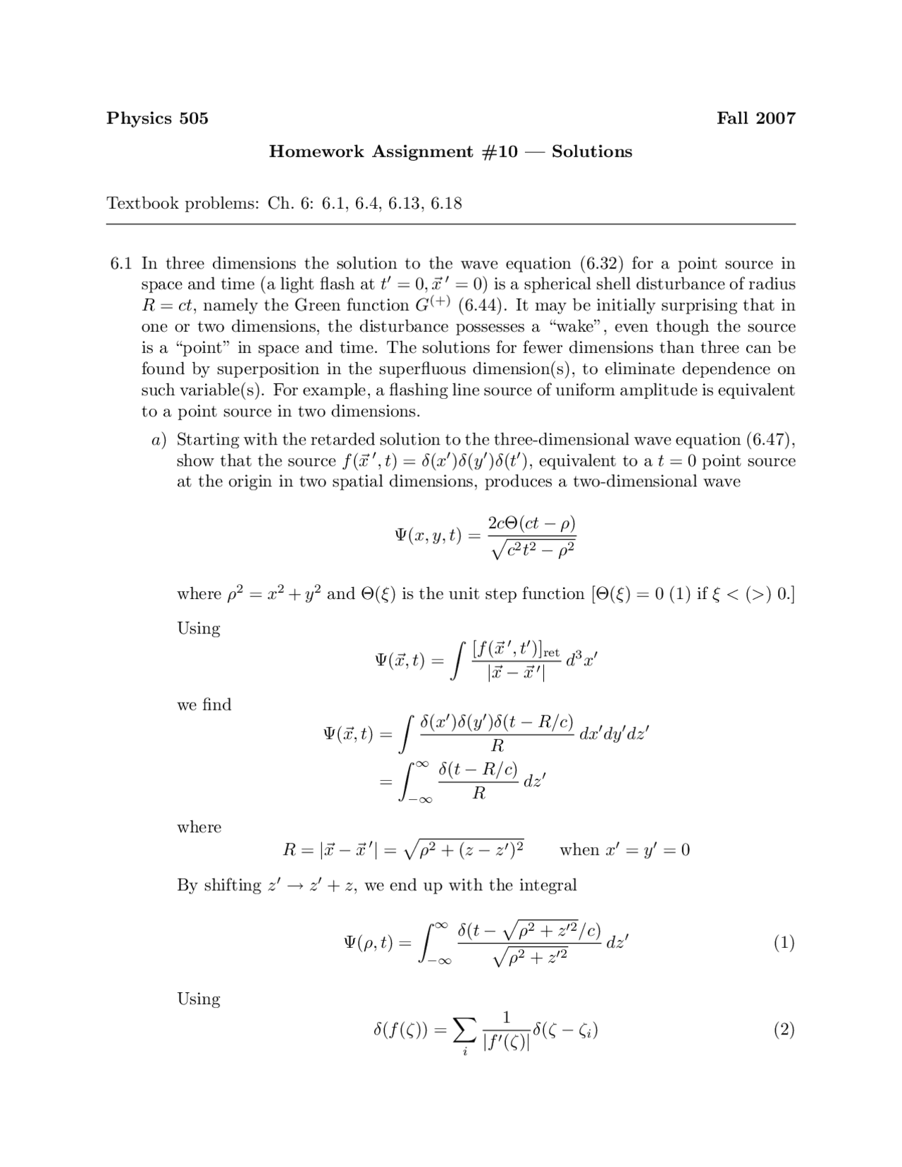 Assignment 10 Problems With Solutions Electricity And Magnetism I