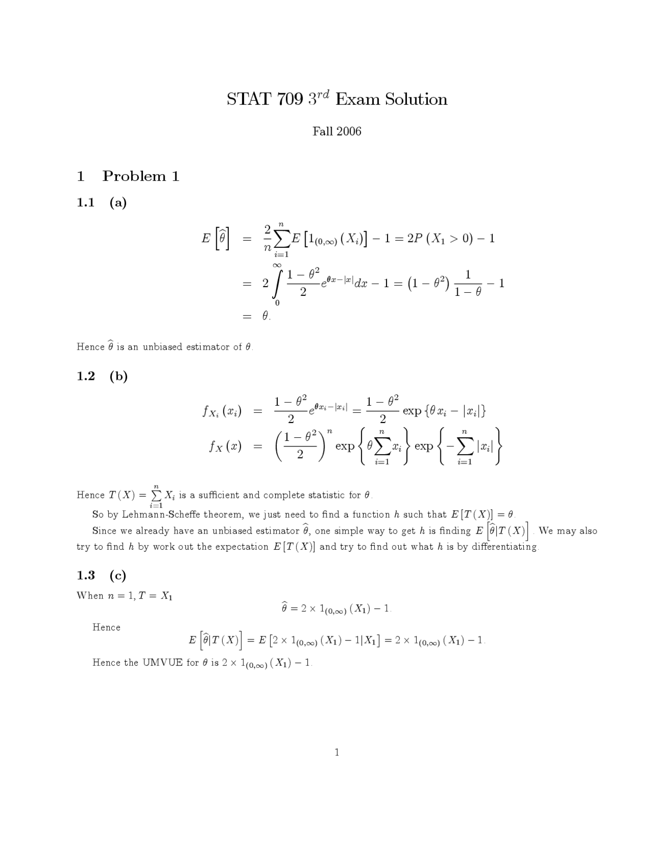 Exam 3 Problems With Solution Mathematical Statistics Stat 709