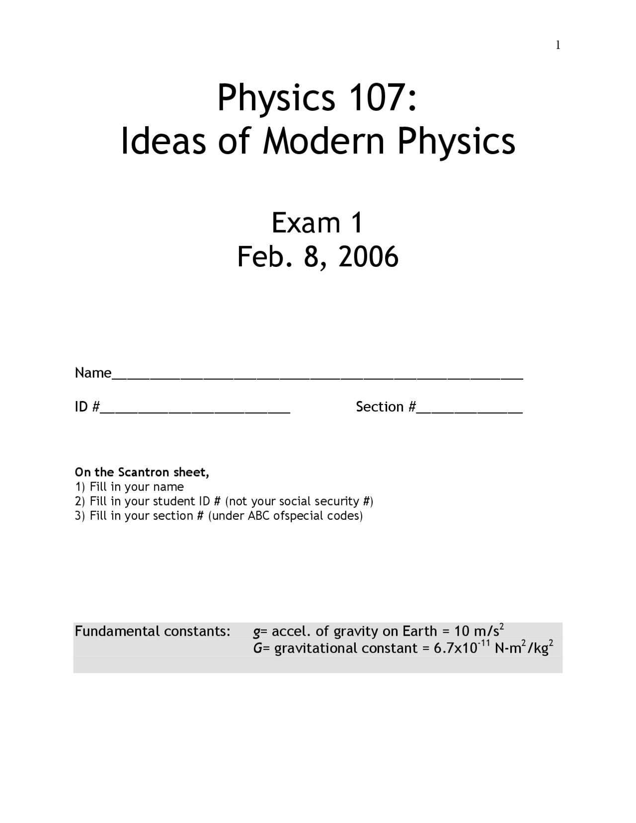 Past Examination 1 with Solutions - The Ideas of Modern Physics ...