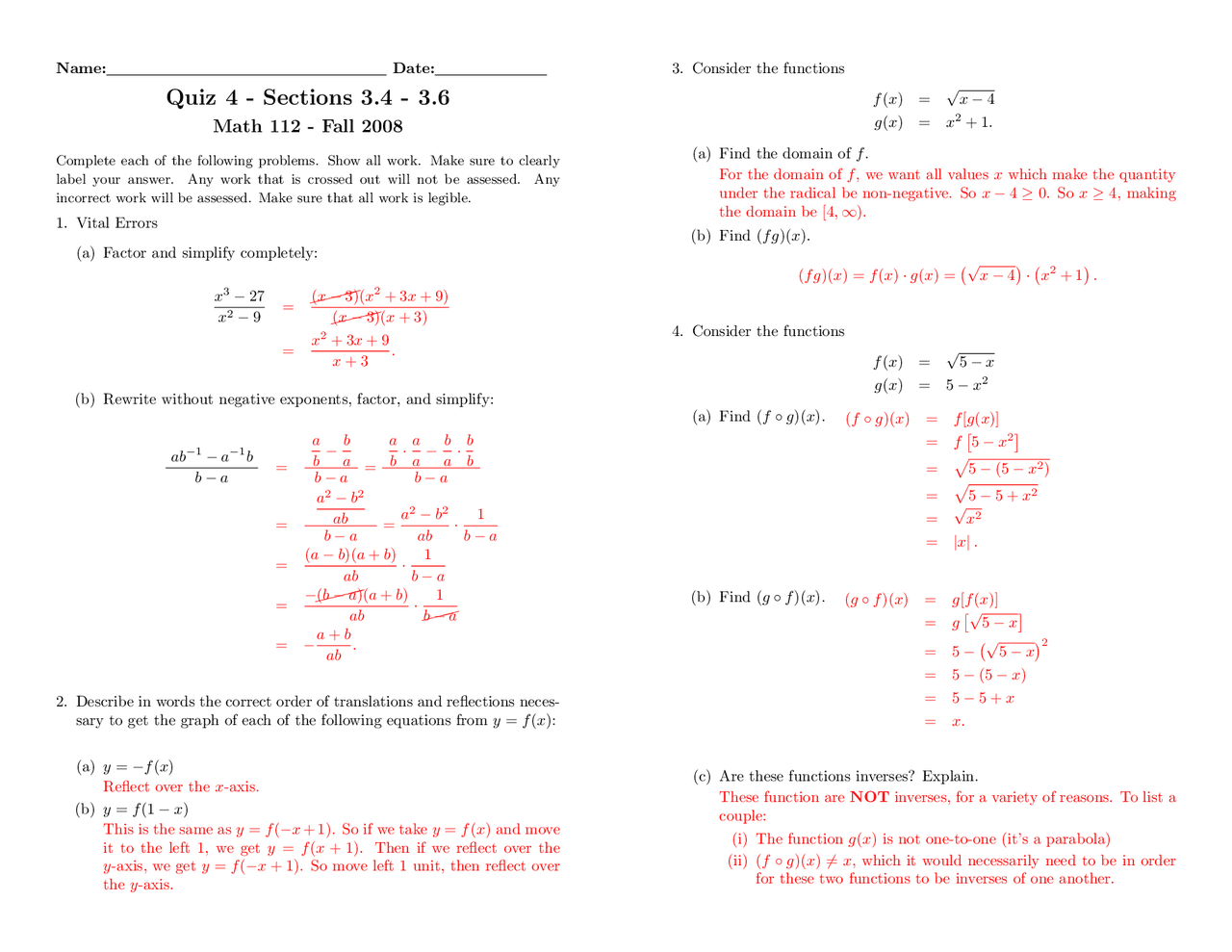 Quiz 4 Solutions for Math 112 - Fall 2008 (Sections 3.4-3.6) | Quizzes ...