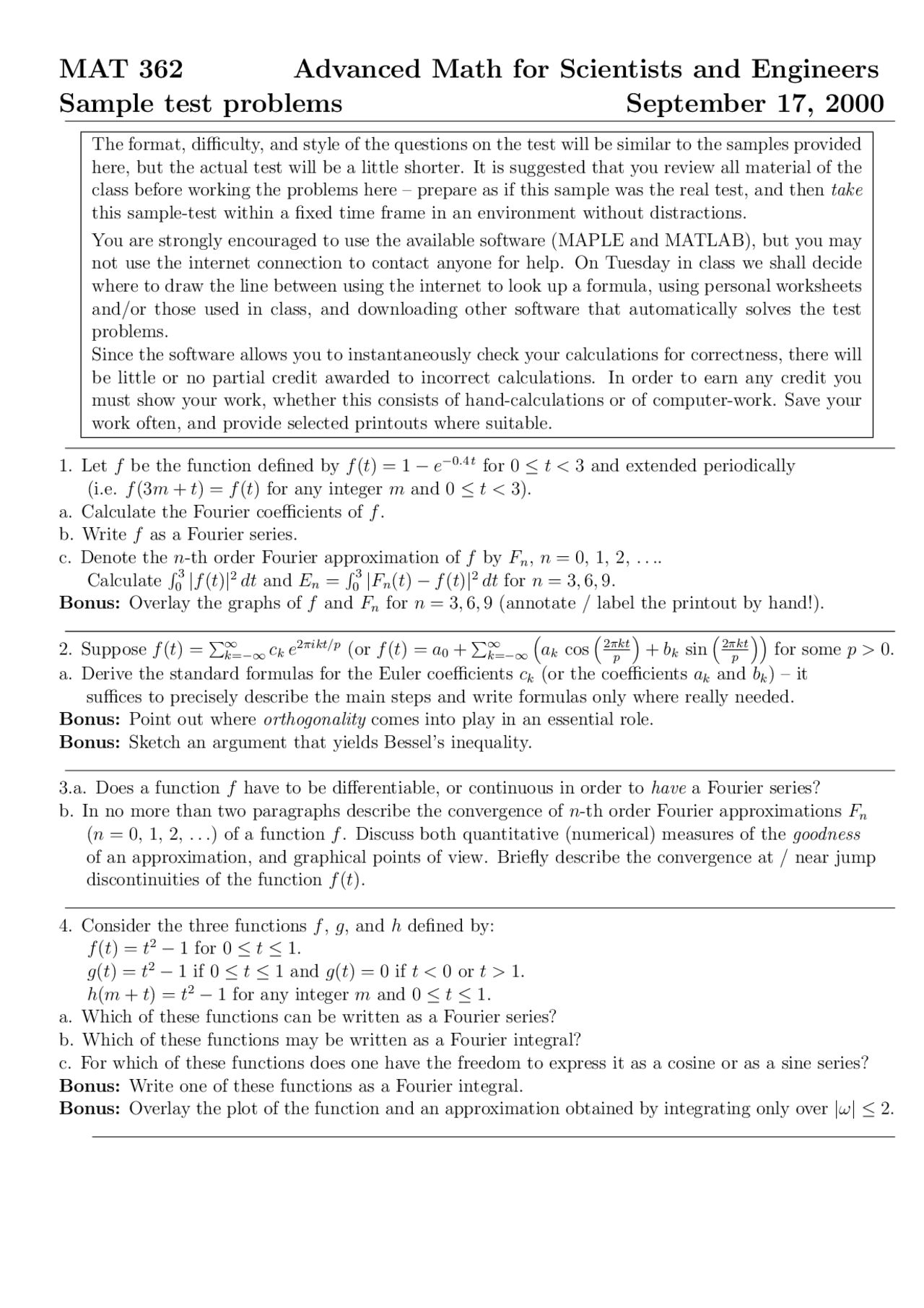 Sample Test Problems Advanced Mathematics Engineers And Scientists