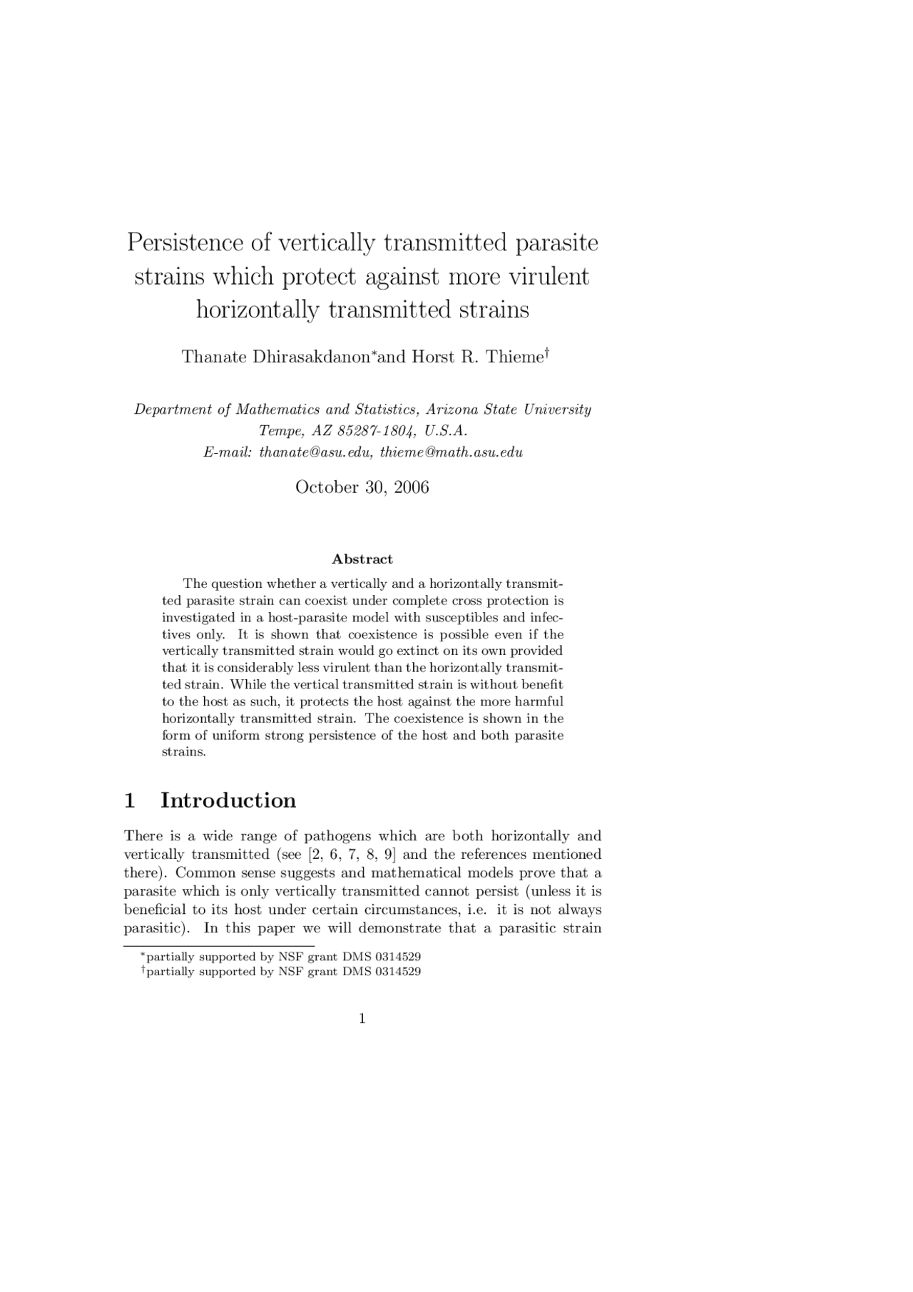 Persistence of Vertically Transmitted Parasite Strains which Protect ...