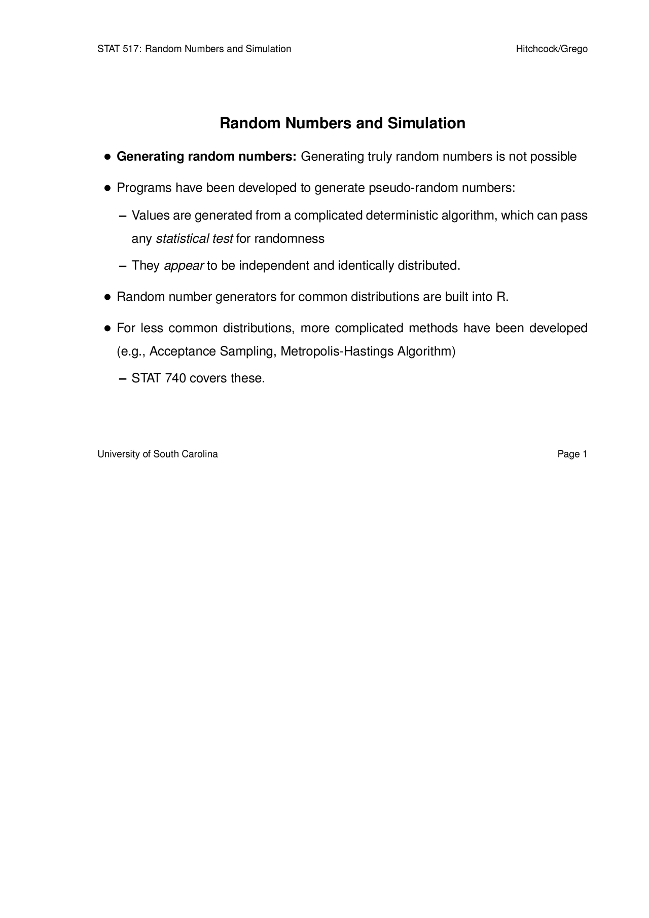 Random Number And Simulation For Exam Computing In Statistics Stat