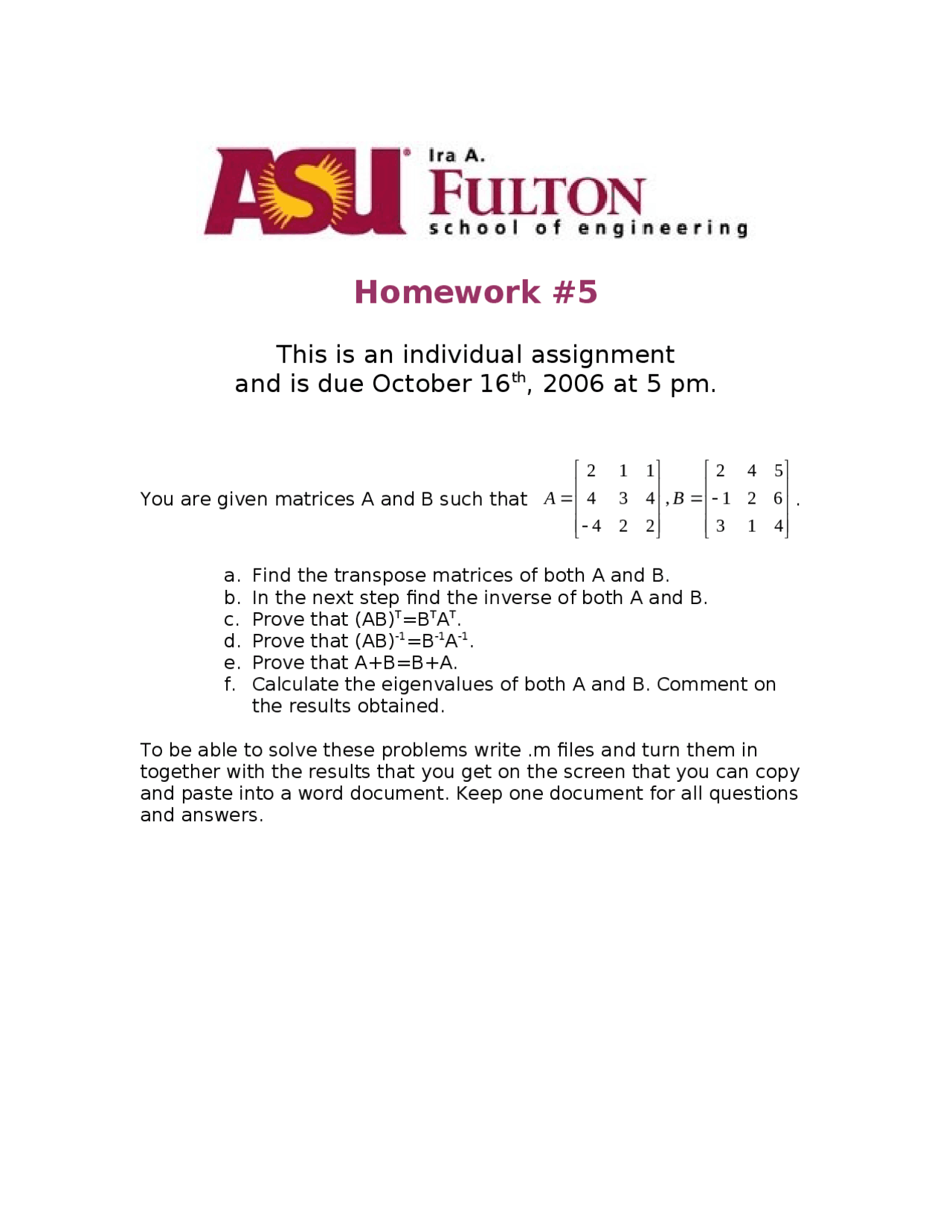 Homework 5 Problems For Intro To Engineering Design Eee 101 Docsity