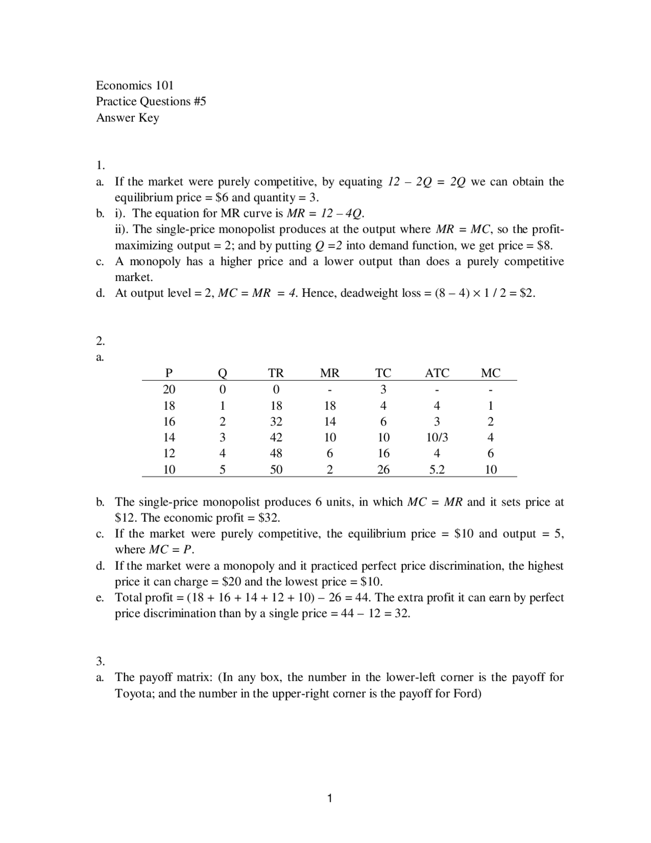 Practice Questions With Answer Key Principles Of Microeconomics