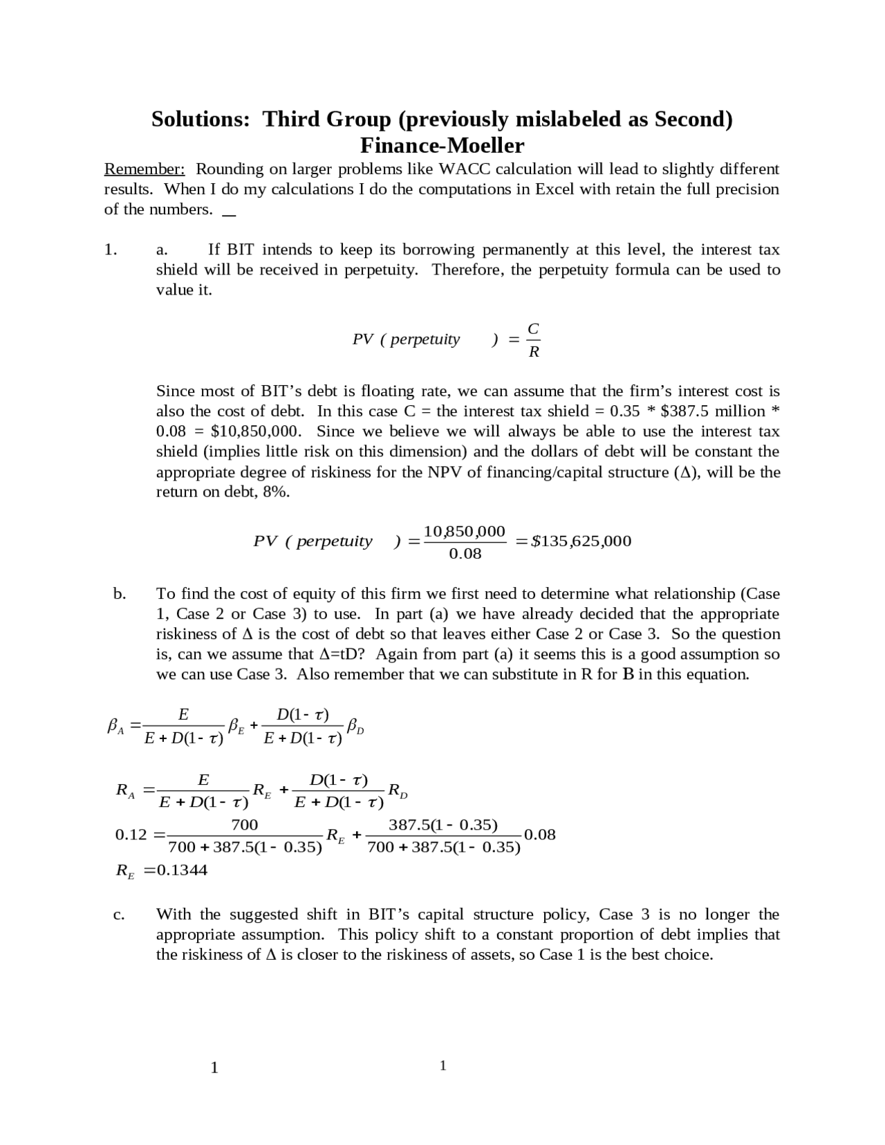Finance-Moeller Solution - Corporate Finance | BUSFIN 1311 - Docsity