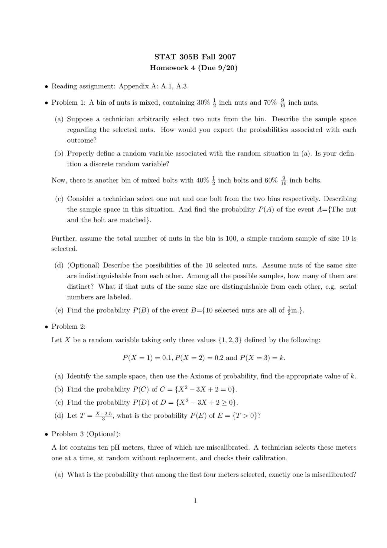 Homework 4 Problems Engineering Statistics Stat 305 Docsity