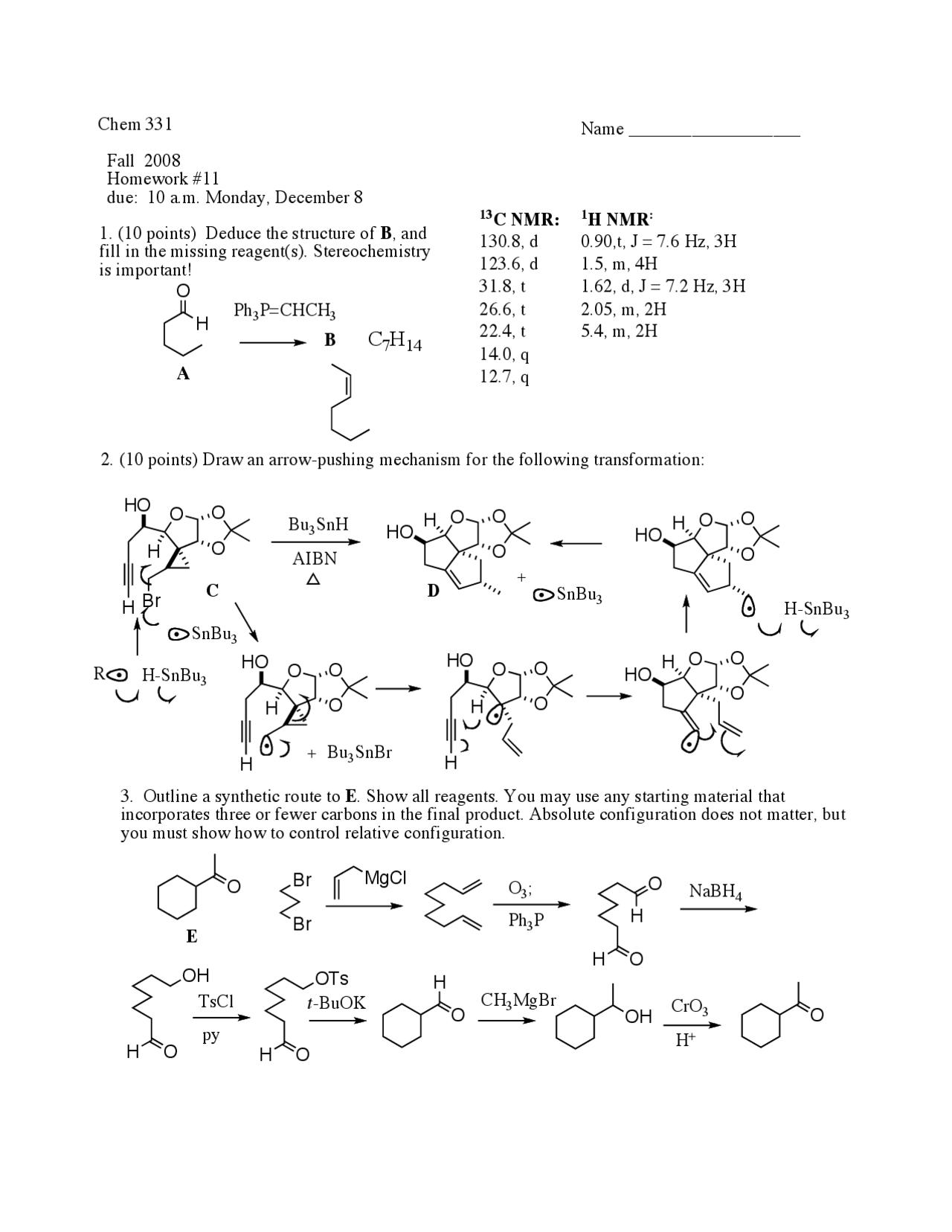 Organic Chemistry Assignment 11 Solutions Chem 331 Docsity