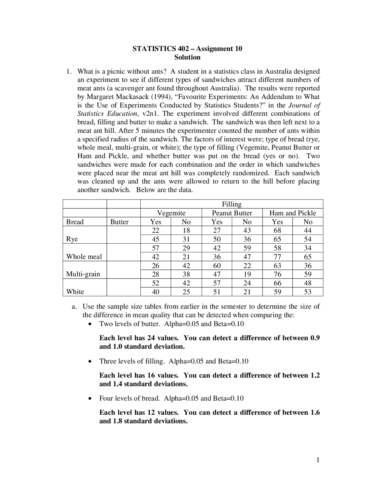 Homework 10 Solutions For Statistics Design And Experiments Stat 402