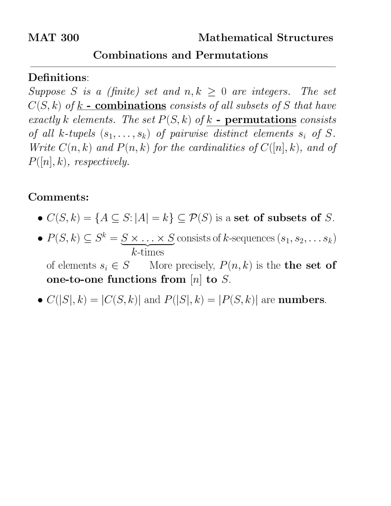 Notes On Combination And Permutations Of Mathematical Structures Mat